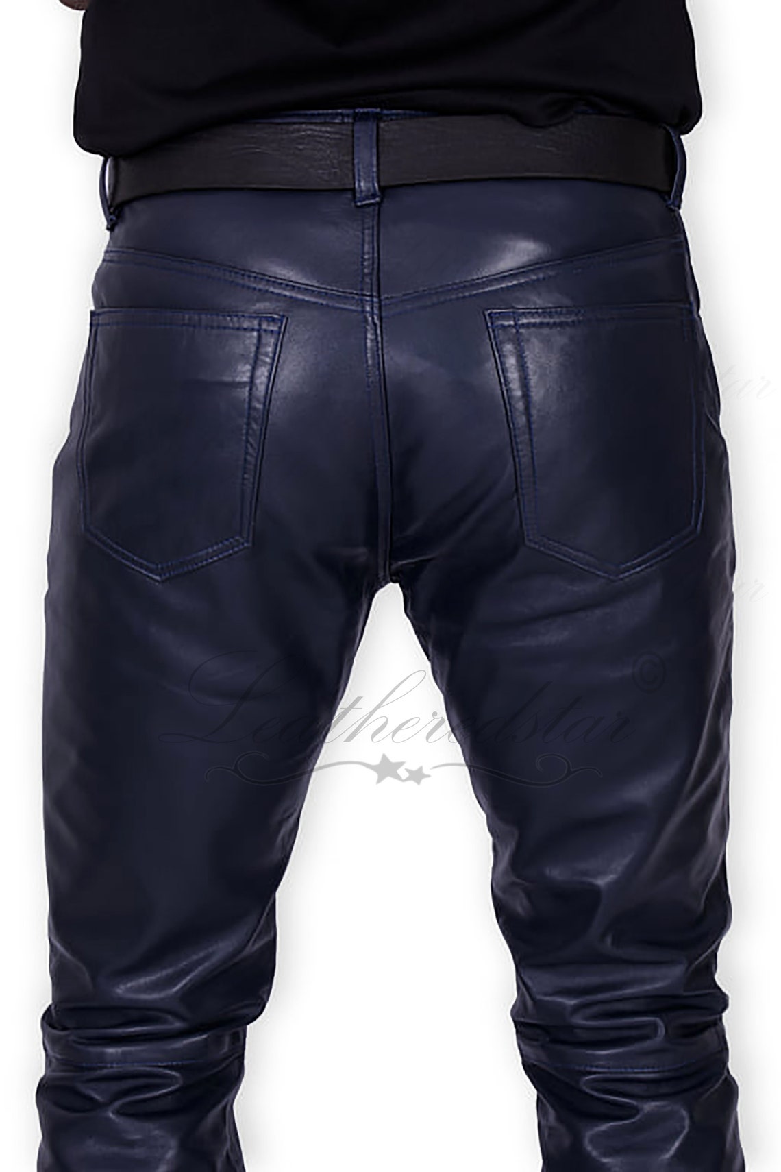 Navy Blue/ Dark Blue Leather Slimfit Soft Leather Jeans Pant 501 Style ...