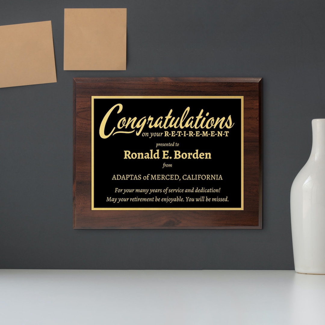 Personalized 8 X 10" Retirement Plaque for Men or Women - Offered in a ...