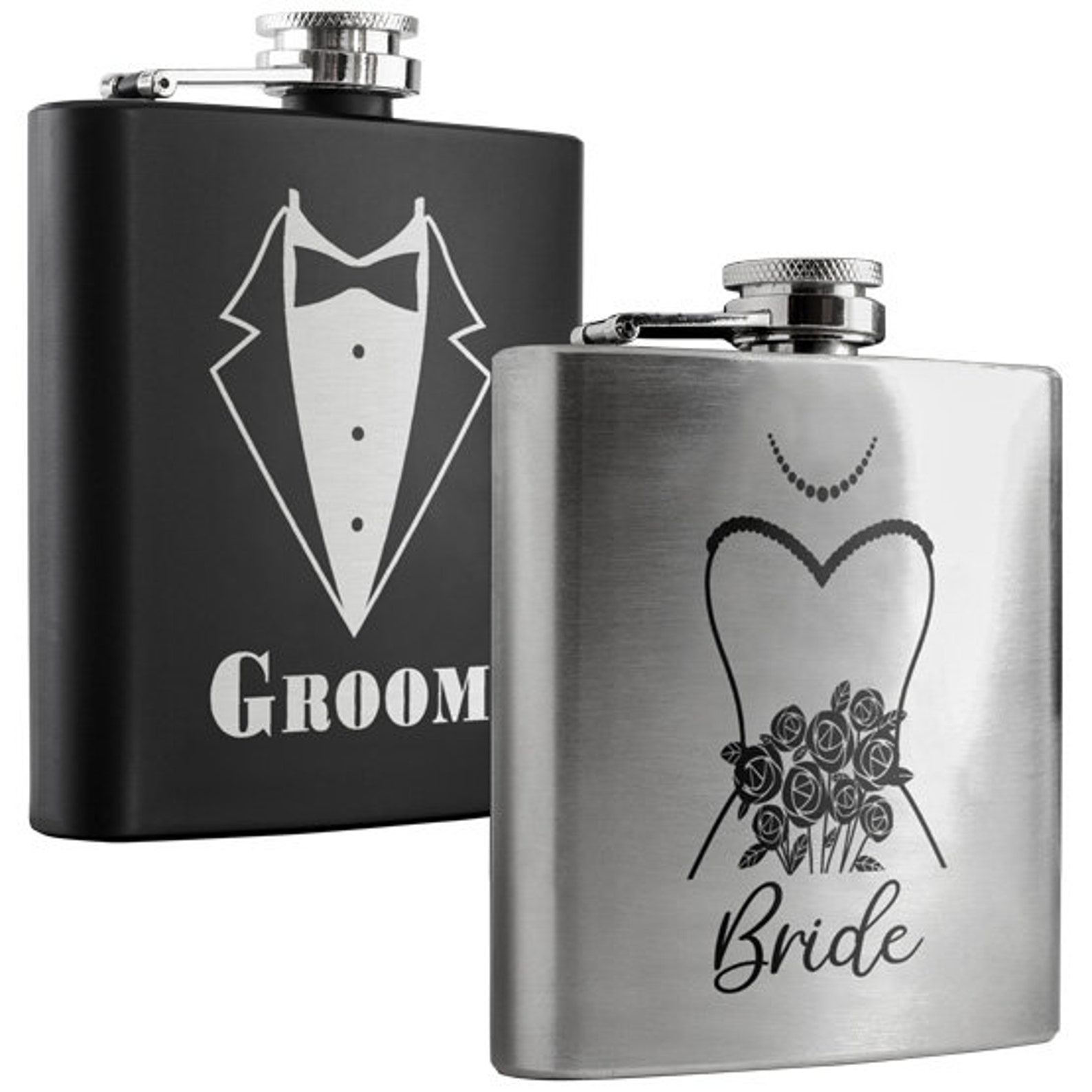 Bride and Groom Wedding Day Flask Set - Etsy
