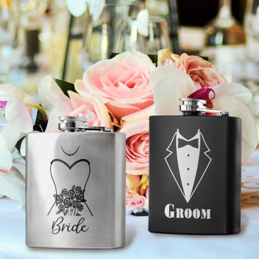 Bride and Groom Wedding Day Flask Set - Etsy