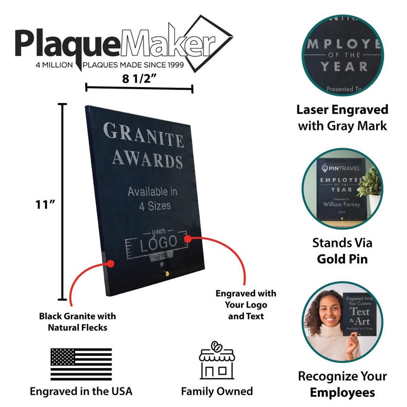 Personalized Standing Granite Award, Customizable Text and Logo (laser ...