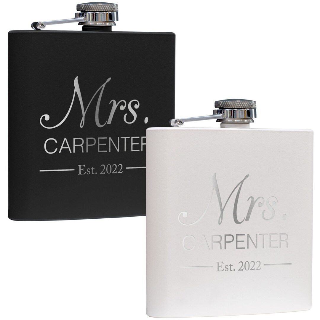 Customizable 6 Oz Mr and Mrs Flask Set | Black and White or Pink With ...
