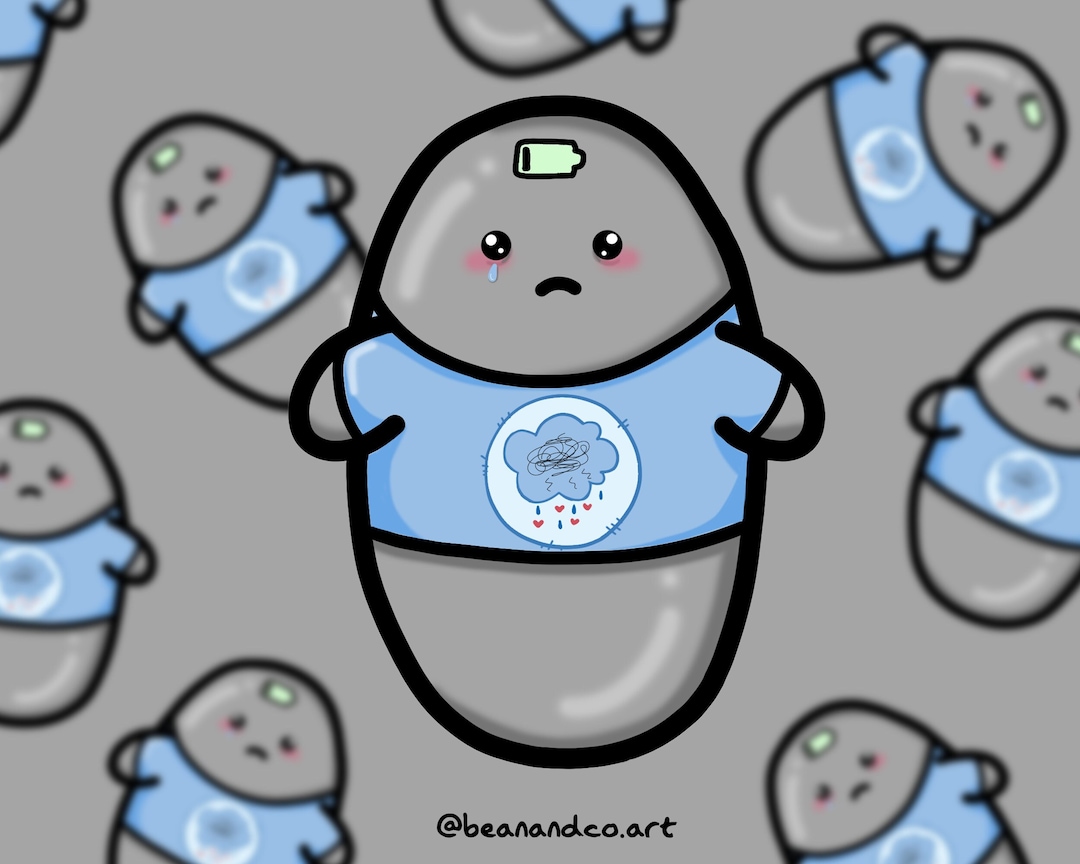 Anxiety/depression Bean Sticker 5cm Gloss Sticker Chronic Illness ...