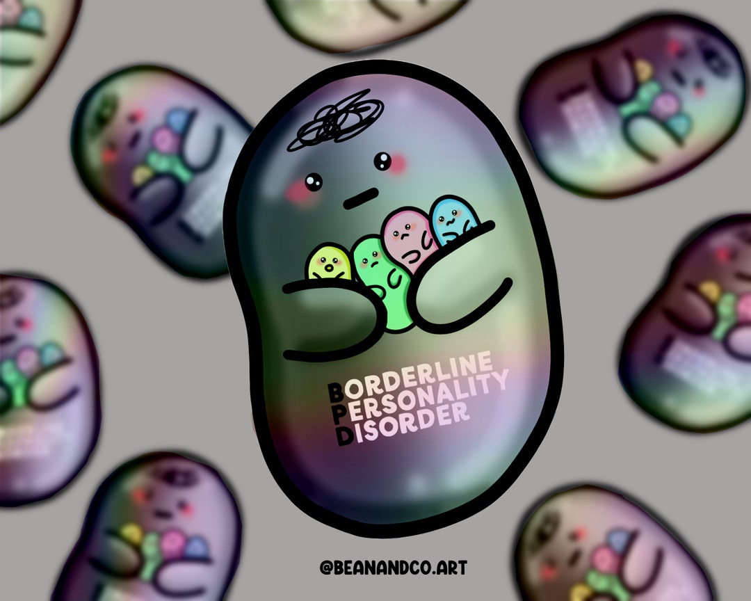 Holographic Borderline Personality Disorder Bean Sticker- 5cm Rainbow ...