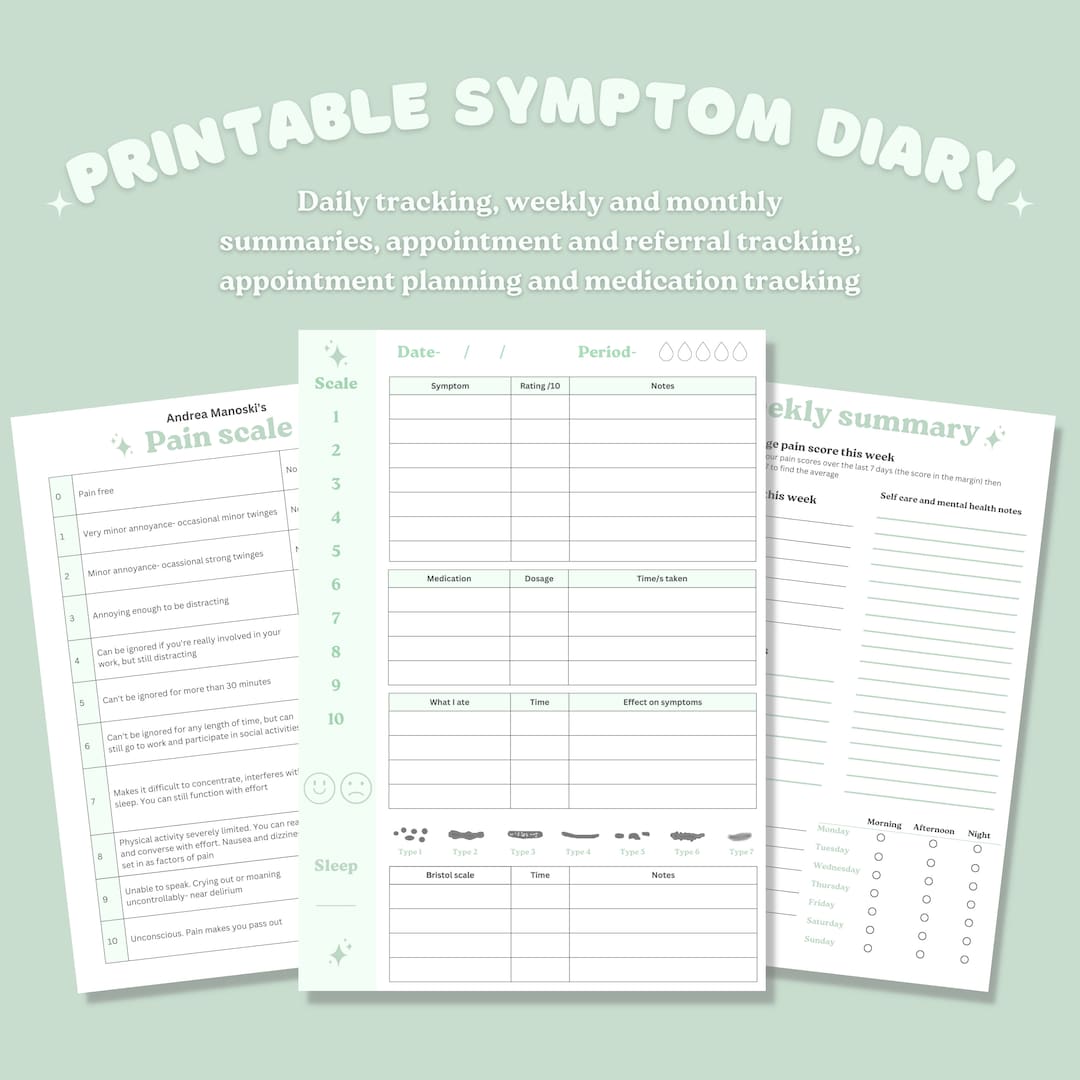 Symptom Journal/diary/tracker for Chronic Pain and Illnesses- Track ...