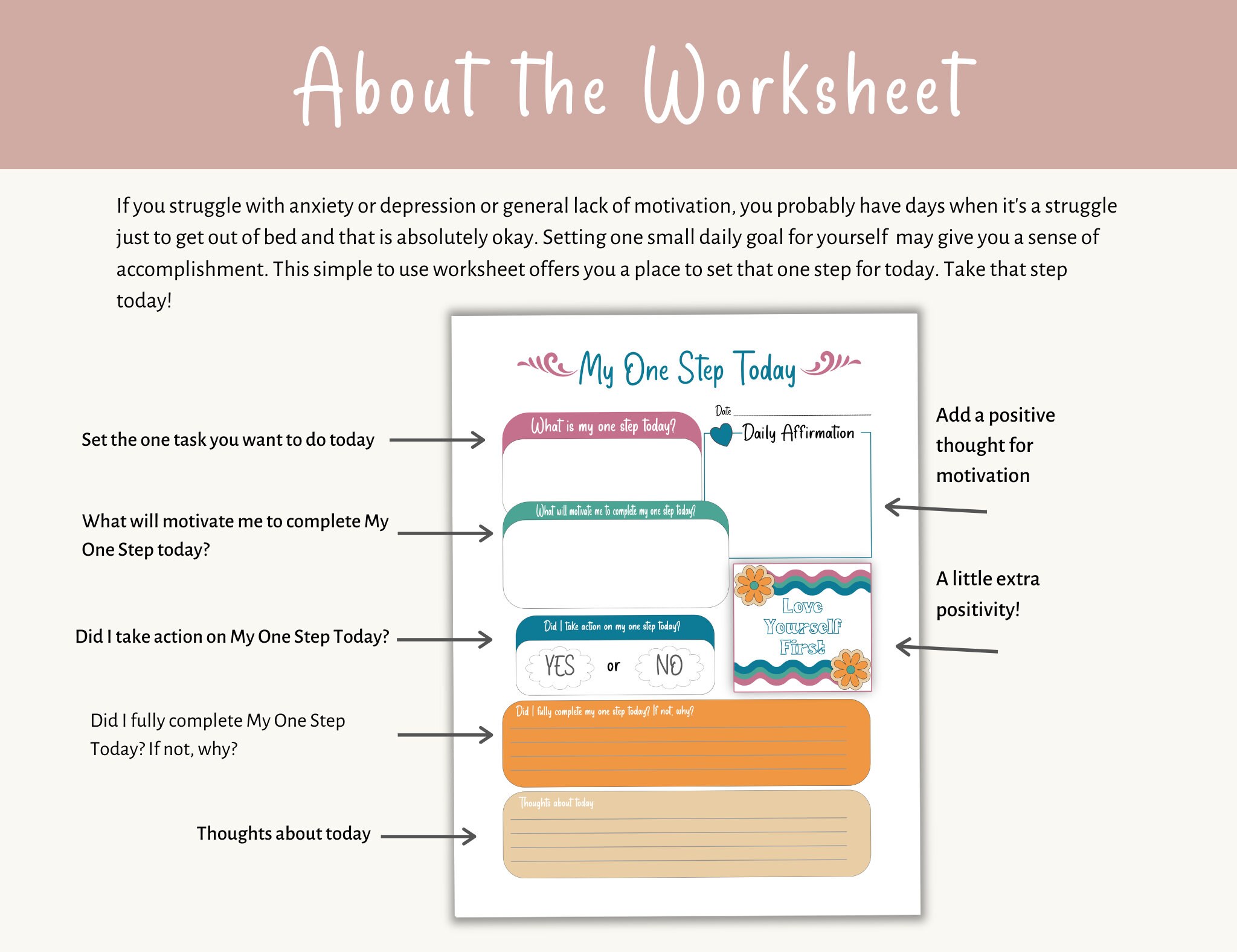 Printable Productivity Worksheet Bundle, Anxiety/depression Aid, Daily ...