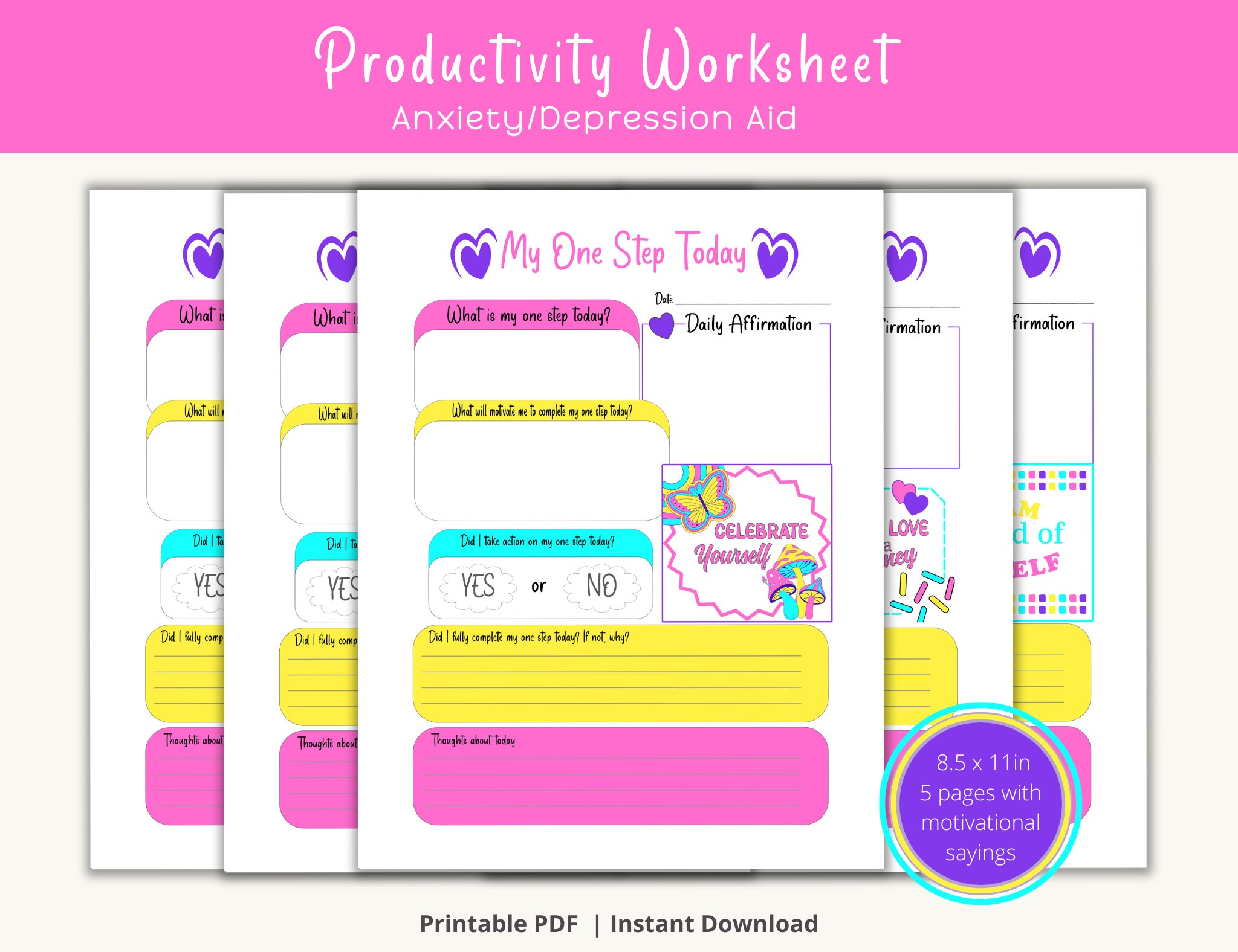 Printable Productivity Worksheet, Anxiety/depression Aid, Daily to Do ...