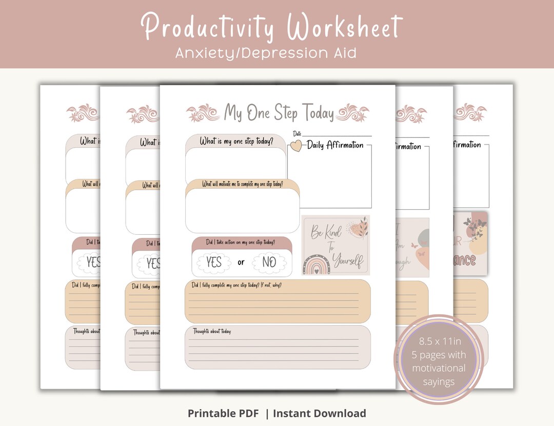 Printable Productivity Worksheet, Anxiety/depression Aid, Daily Task ...
