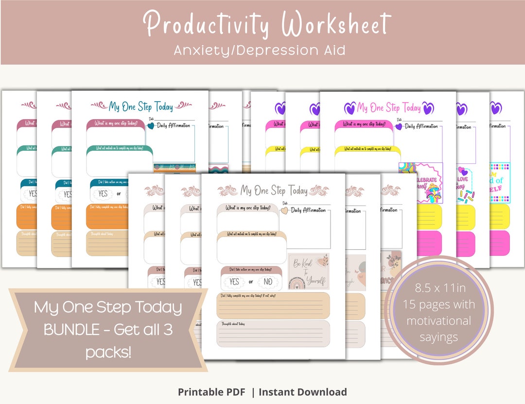 Printable Productivity Worksheet Bundle Anxiety/depression - Etsy
