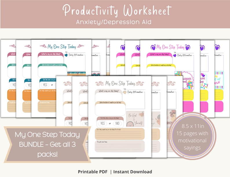 Printable Productivity Worksheet Bundle Anxiety/depression - Etsy