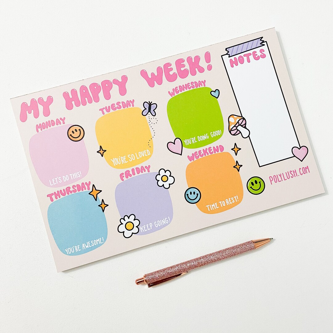 Happy Week Planner, Notepad Planner, Cute Small Business Planner ...