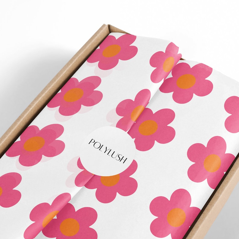 Floral Tissue Paper: Hot Pink and Orange Flowers - Recyclable Sheets - Etsy