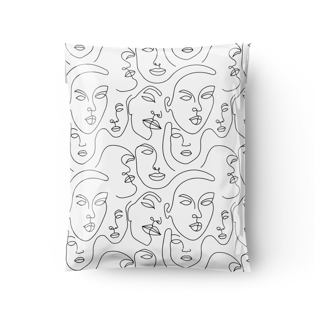 10 X 13” Poly Mailer Abstract Line Faces, Shipping Bag, Abstract Mailer ...