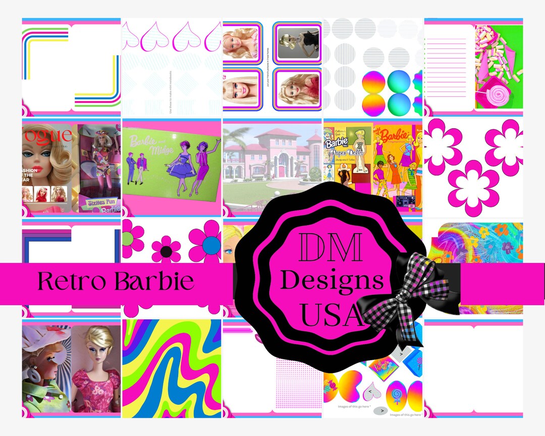 Barbie Retro Digital Paper, Colorful Patterns, Backgrounds, Paper ...
