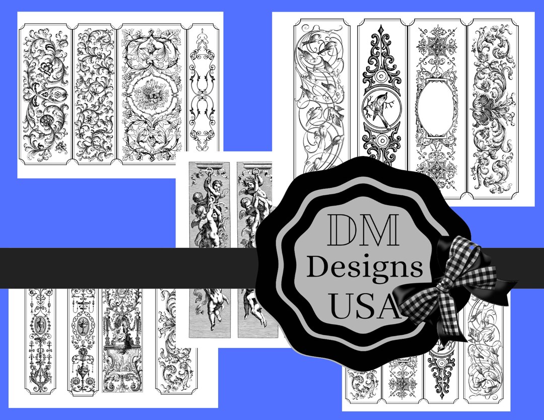 Baroque Bookmarks Digital Paper: Black & White Scrapbook Patterns ...