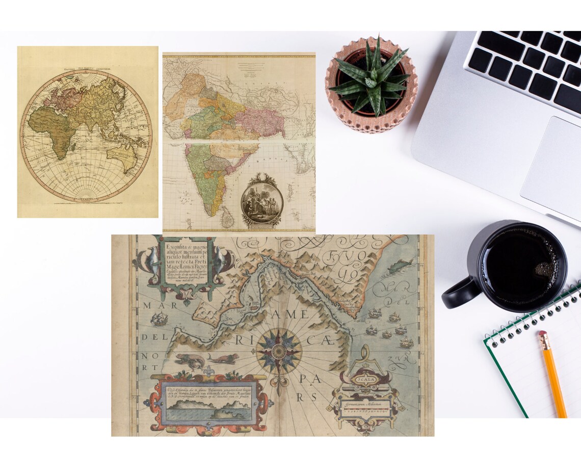 Junk Journal Printable Vintage Map Papers, Vintage Paper Journal Pages ...