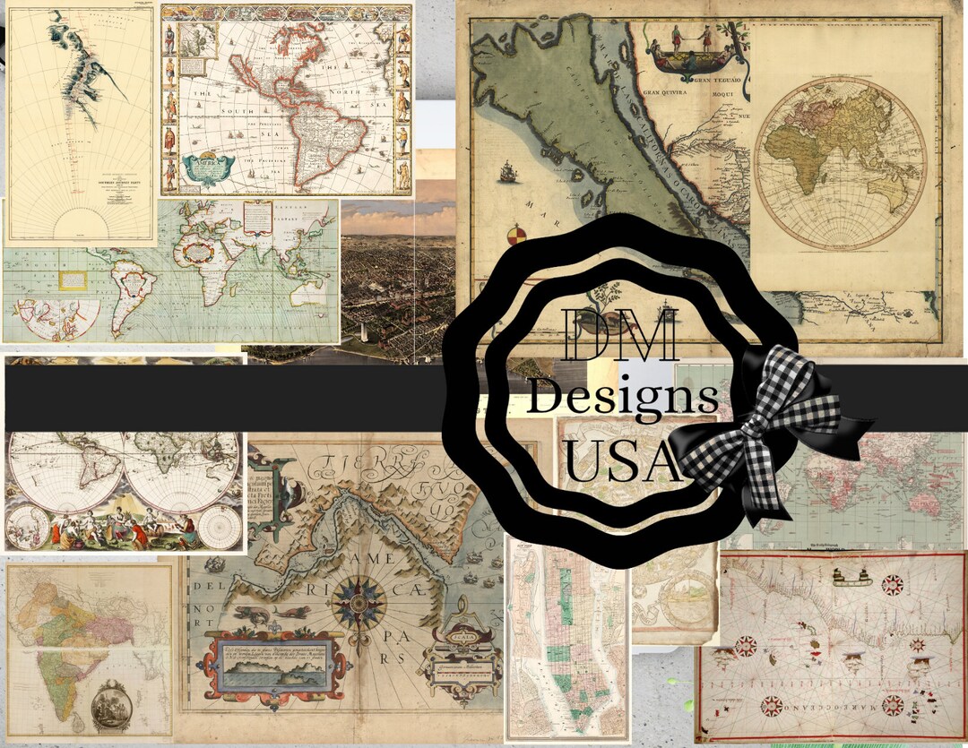Junk Journal Printable Vintage Map Papers, Vintage Paper Journal Pages ...