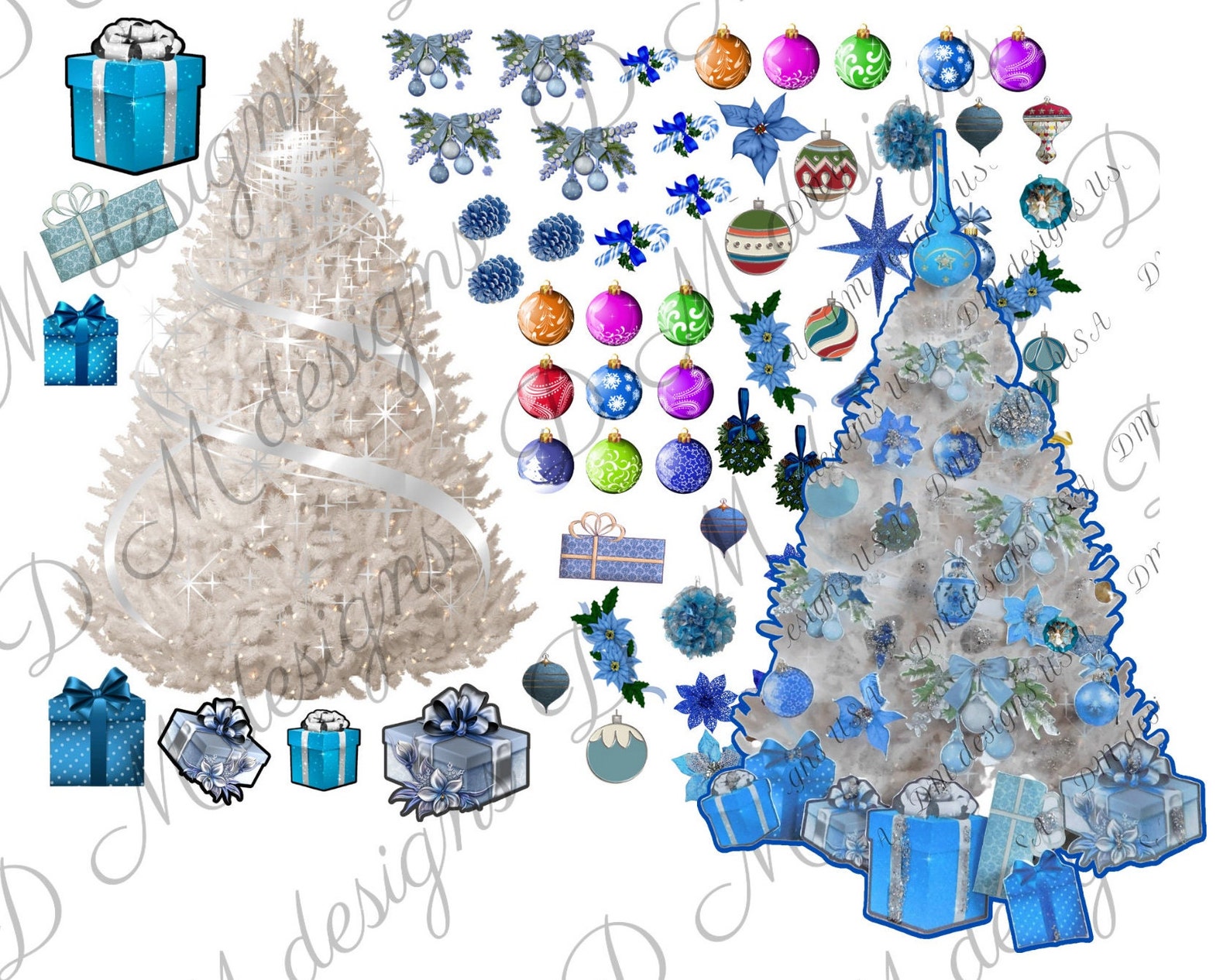 Christmas Fussy Cut Blue Decorate Your Own Tree Download Kit White - Etsy