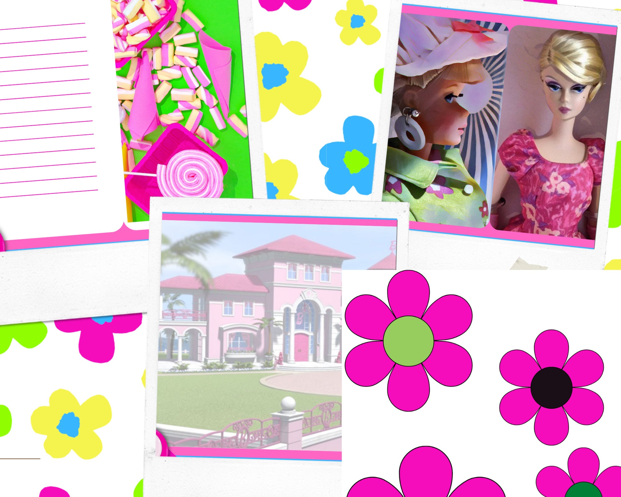 Barbie Retro Digital Paper, Colorful Patterns, Backgrounds, Paper ...
