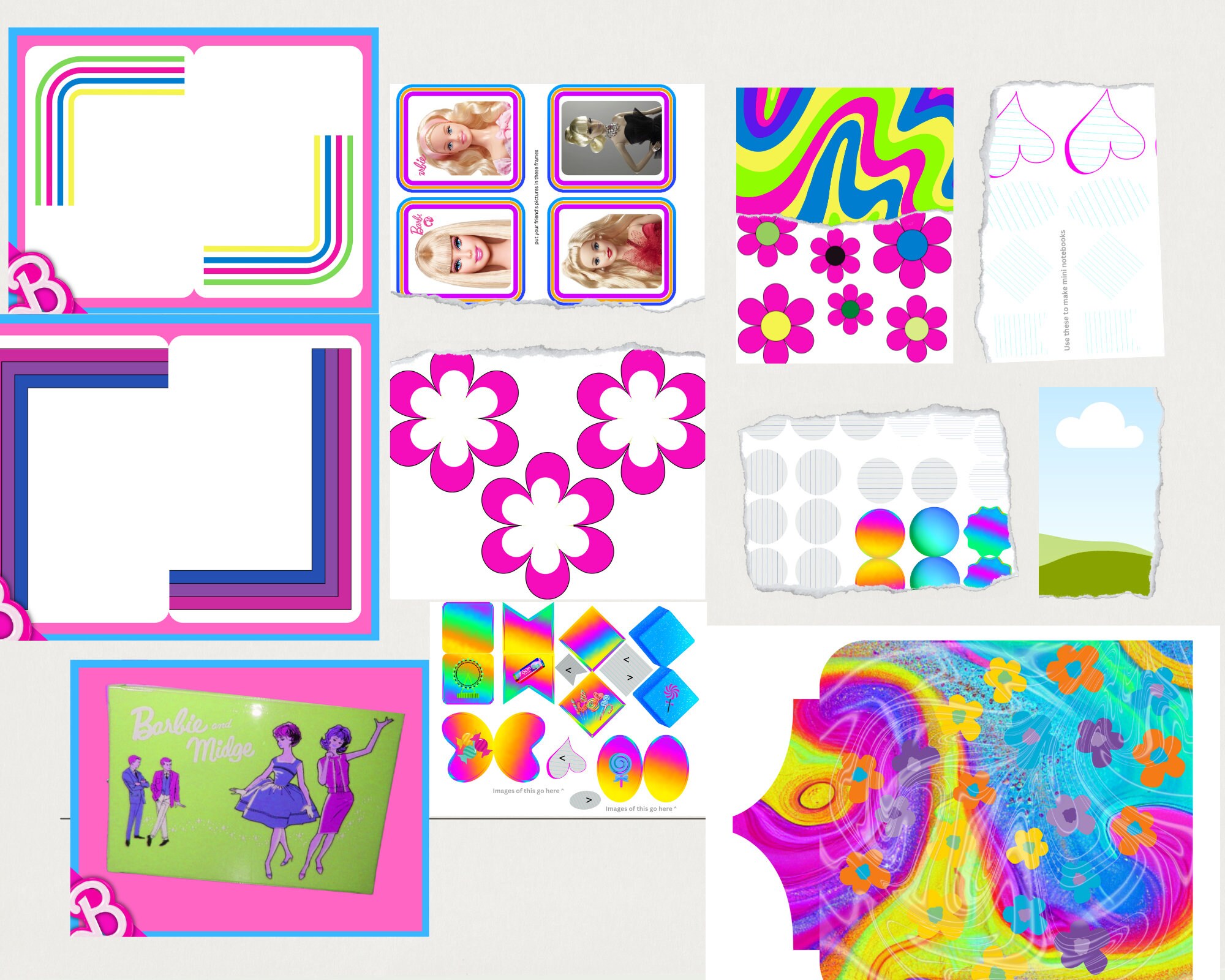 Barbie Retro Digital Paper Colorful Patterns Backgrounds - Etsy