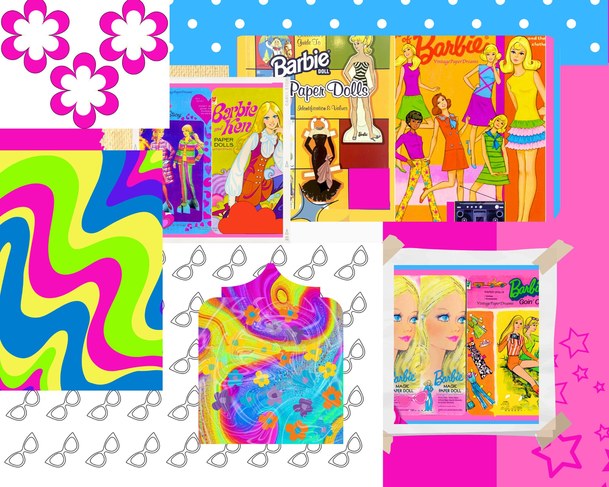 Barbie Retro Digital Paper, Colorful Patterns, Backgrounds, Paper ...