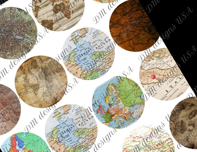 Junk Journal Printable 2 Inch Circle Map Papers, Vintage Paper Journal ...