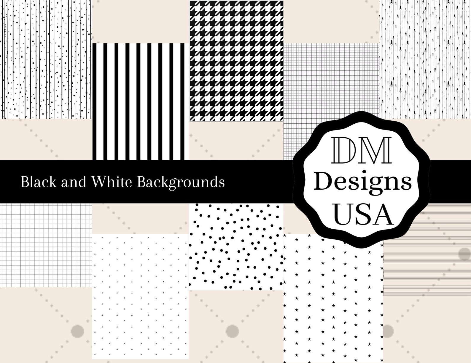 Black and White Digital Paper Black White Pattern Black | Etsy