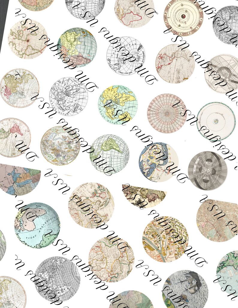 Junk Journal Printable Circle Map Papers, Vintage Paper Journal Pages ...