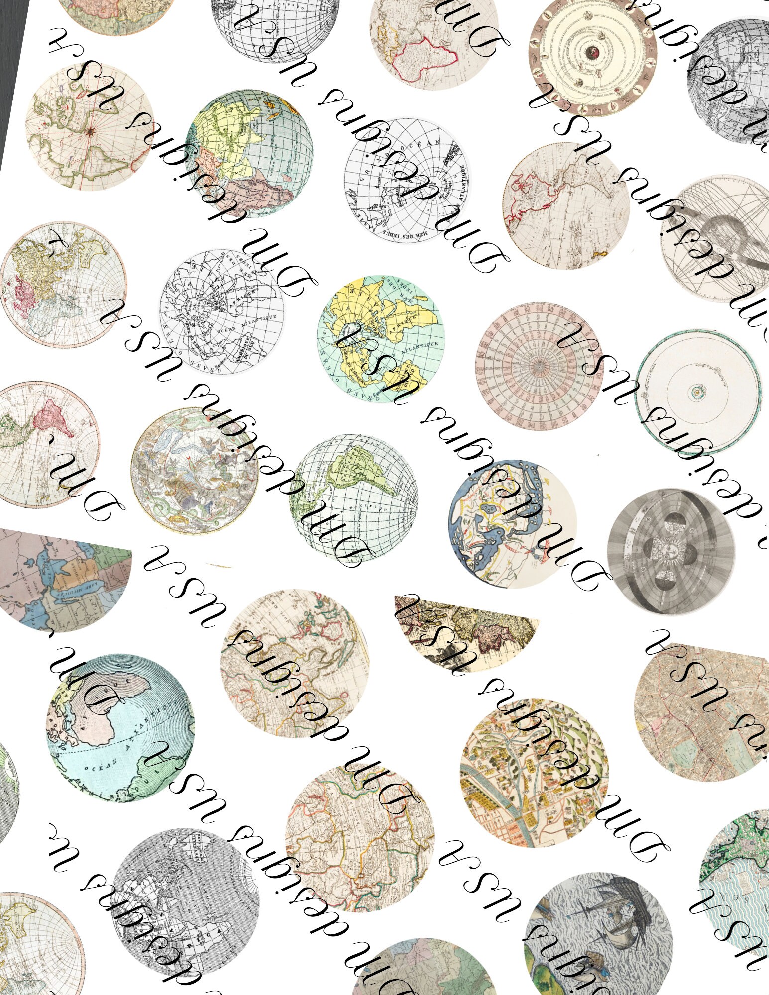 Junk Journal Printable Circle Map Papers, Vintage Paper Journal Pages ...