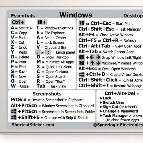 Windows PC Reference Guide Keyboard Shortcut No-residue - Etsy