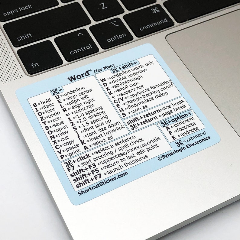 Word (for Mac) Cheat Sheet Reference Guide Shortcut Sticker - Black ...