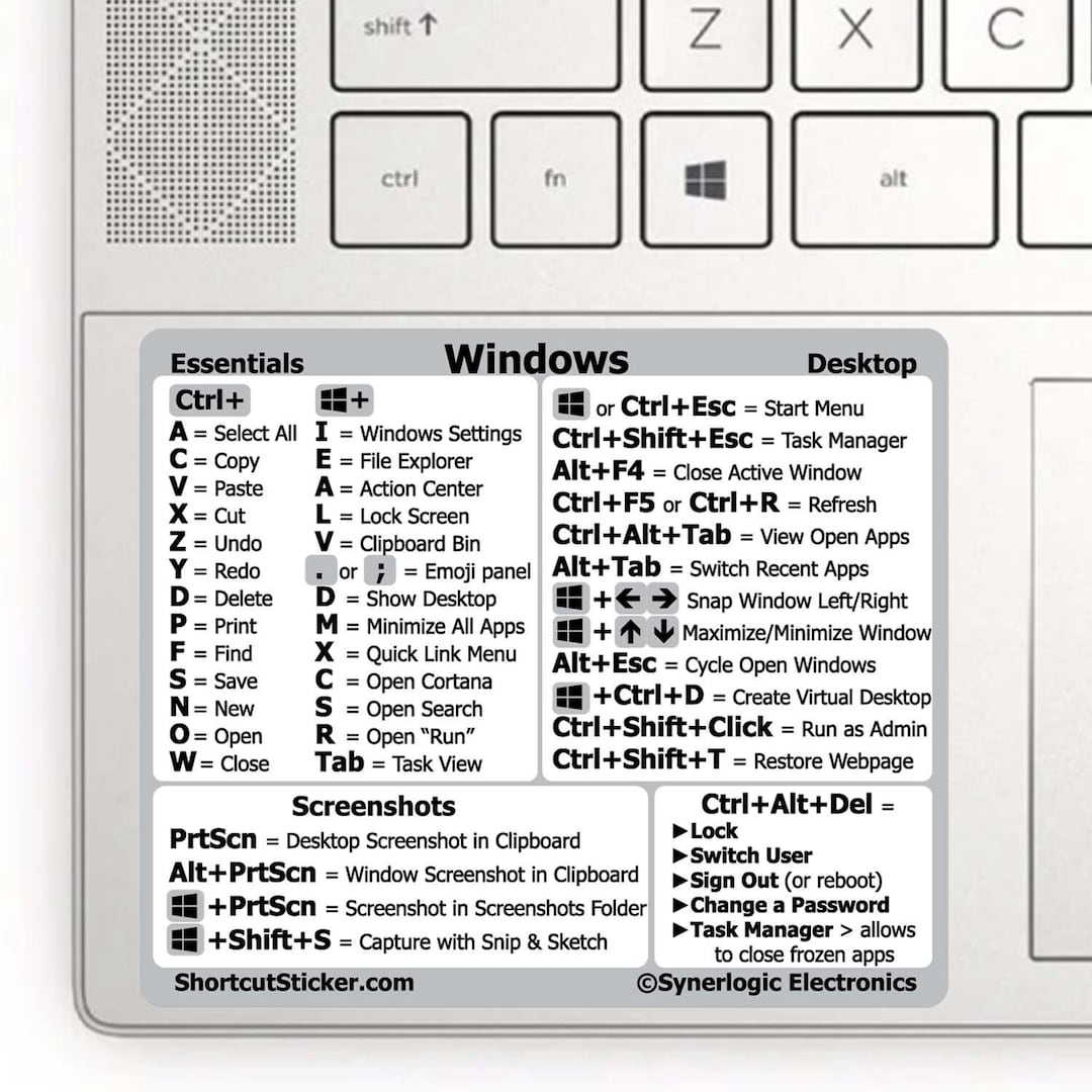 Windows Pc/laptop Reference Guide Keyboard Shortcut STICKER - Laminated ...
