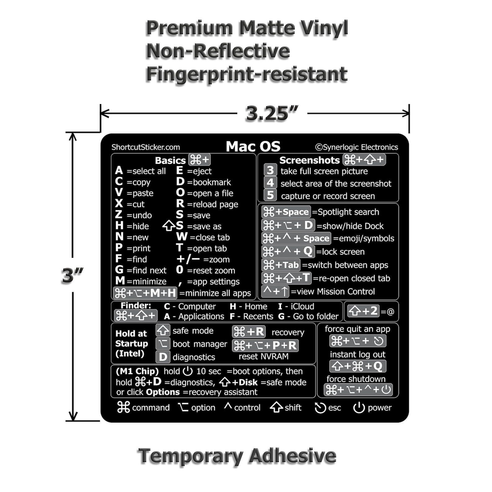 Mac OS Reference Keyboard Shortcut Sticker Laminated No-residue Vinyl ...