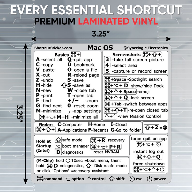 Macos MacBook Air/pro Keyboard Shortcuts, Vinyl Sticker by SYNERLOGIC ...