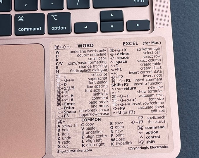 Word/excel for Mac Quick Reference Guide Keyboard Shortcut Stickers ...