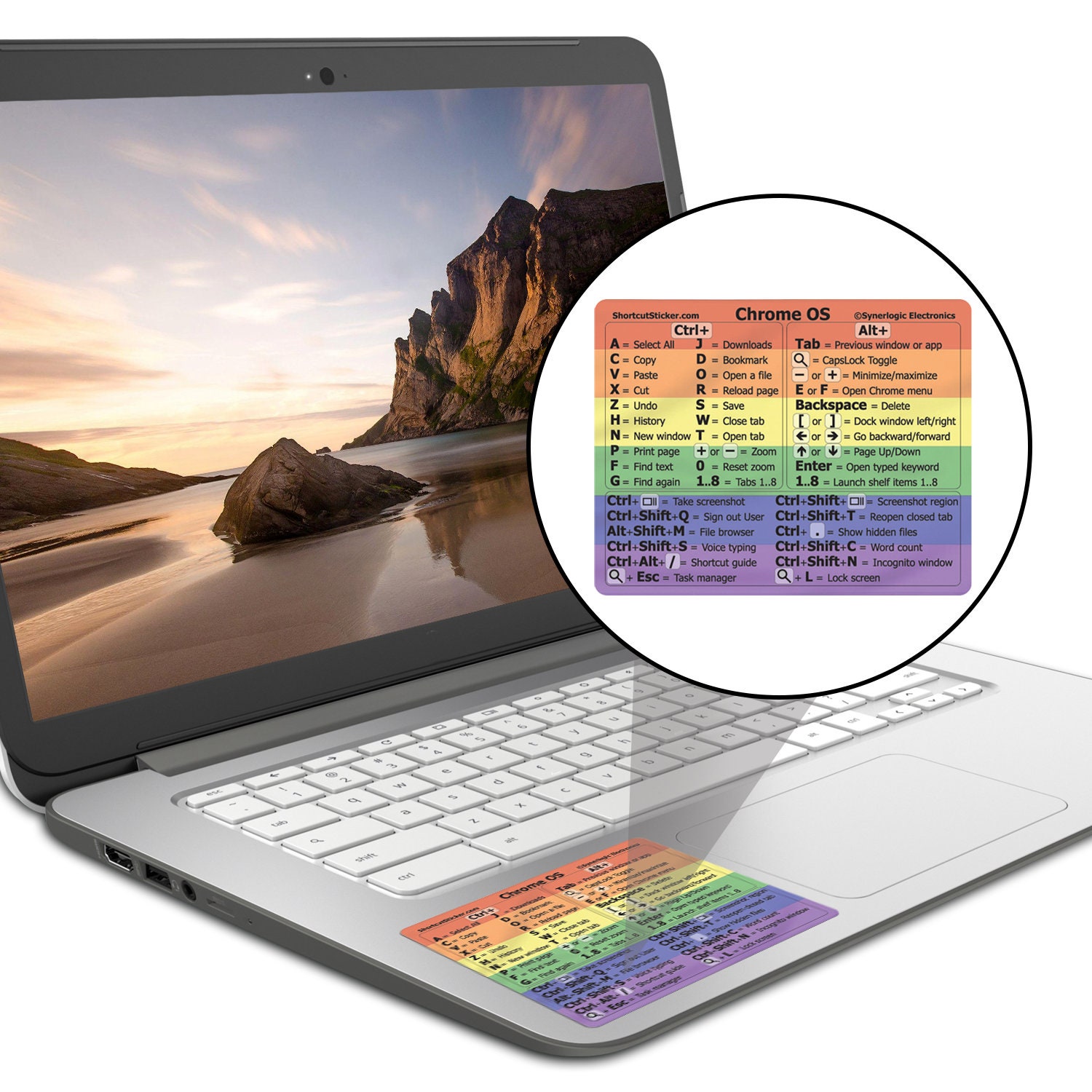 Chromebook Reference Keyboard Shortcuts Size 3"x2.4" Fits Any Chrome OS ...