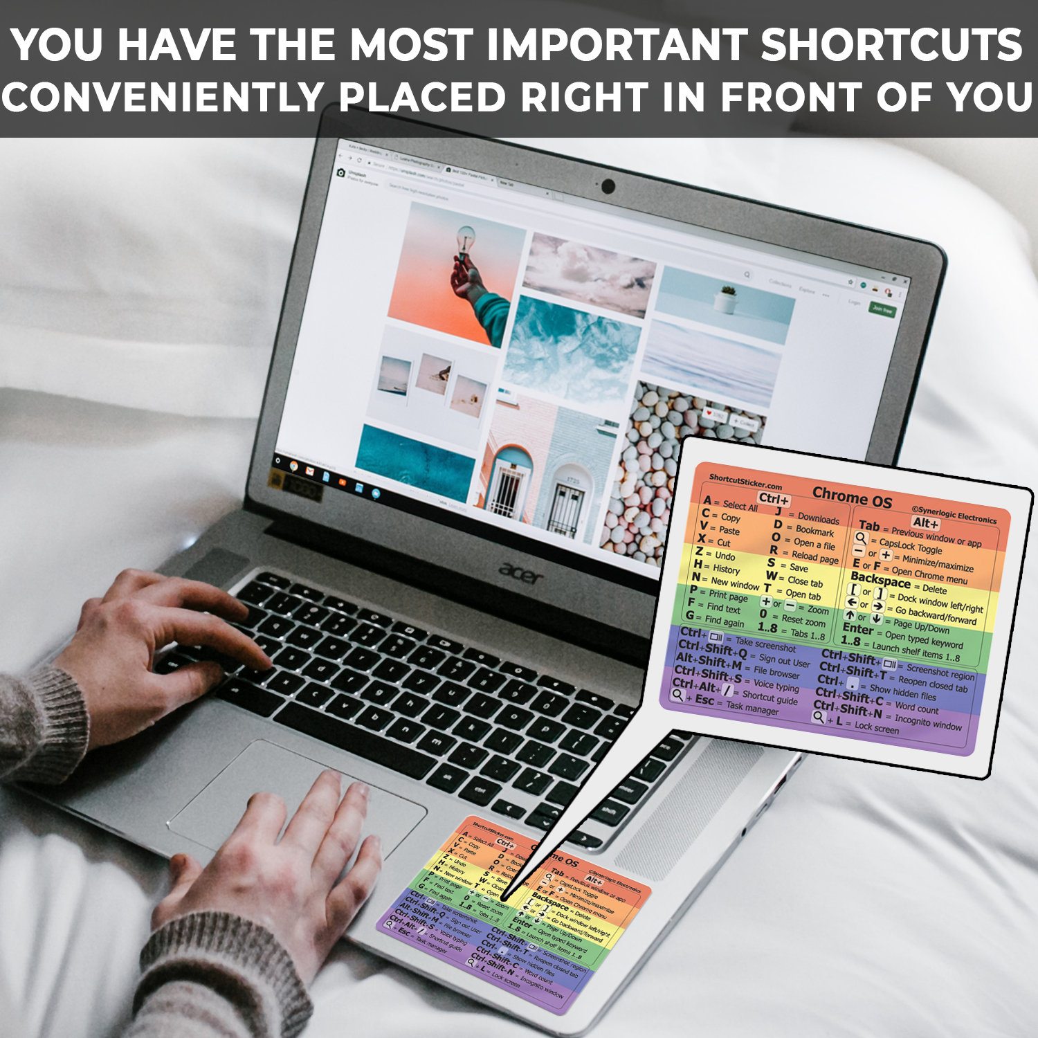 Chromebook Reference Keyboard Shortcuts Size 3"x2.4" Fits Any Chrome OS ...