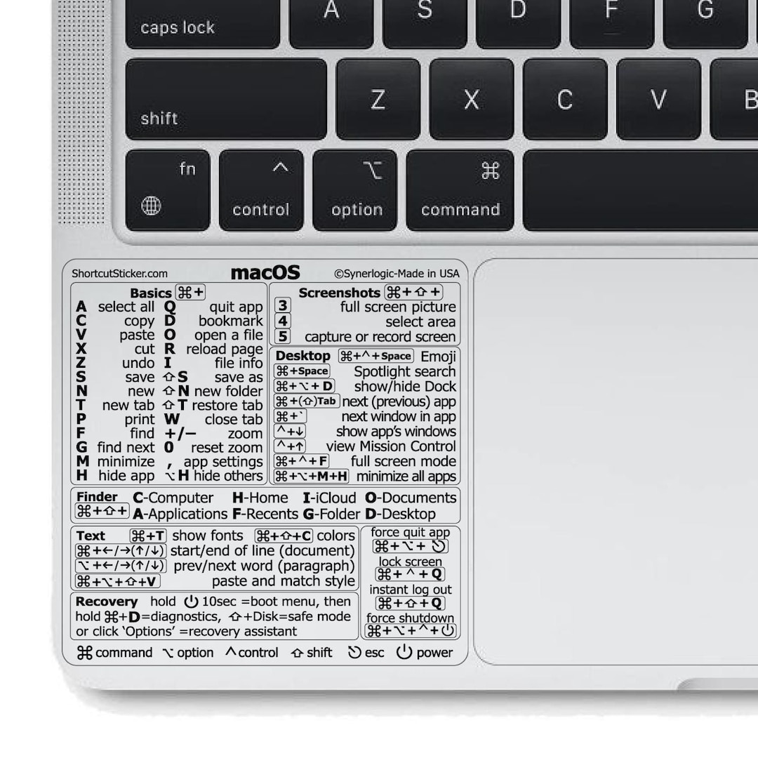 New 2025 Edition Macos Keyboard Shortcuts Laminated Vinyl Sticker for ...