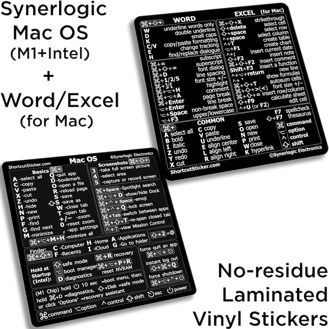 Mac OS + Word/excel - Quick Reference Guide Keyboard Shortcut Stickers ...