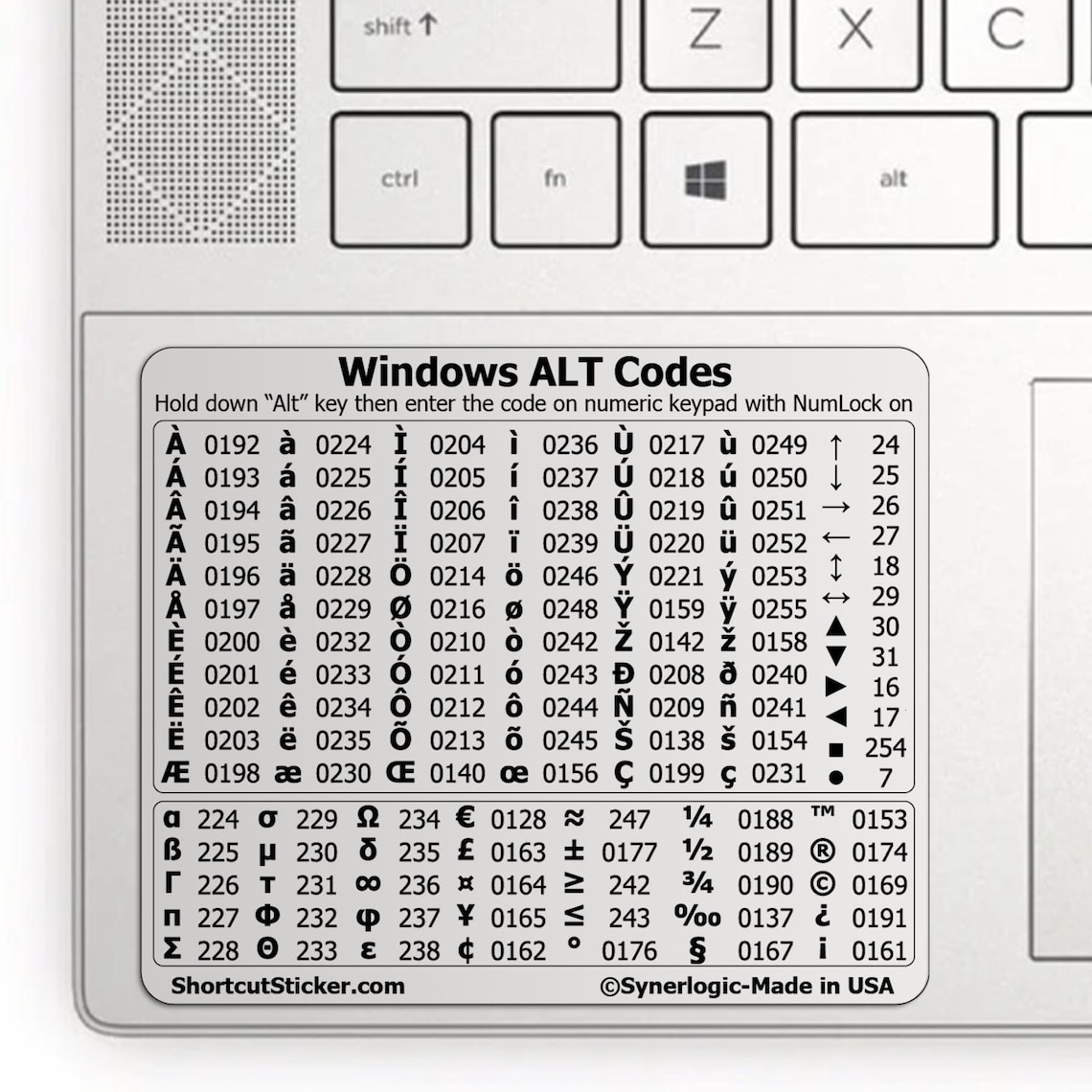 Windows Alt Codes - Pc/laptop Special Characters Shortcut STICKER ...