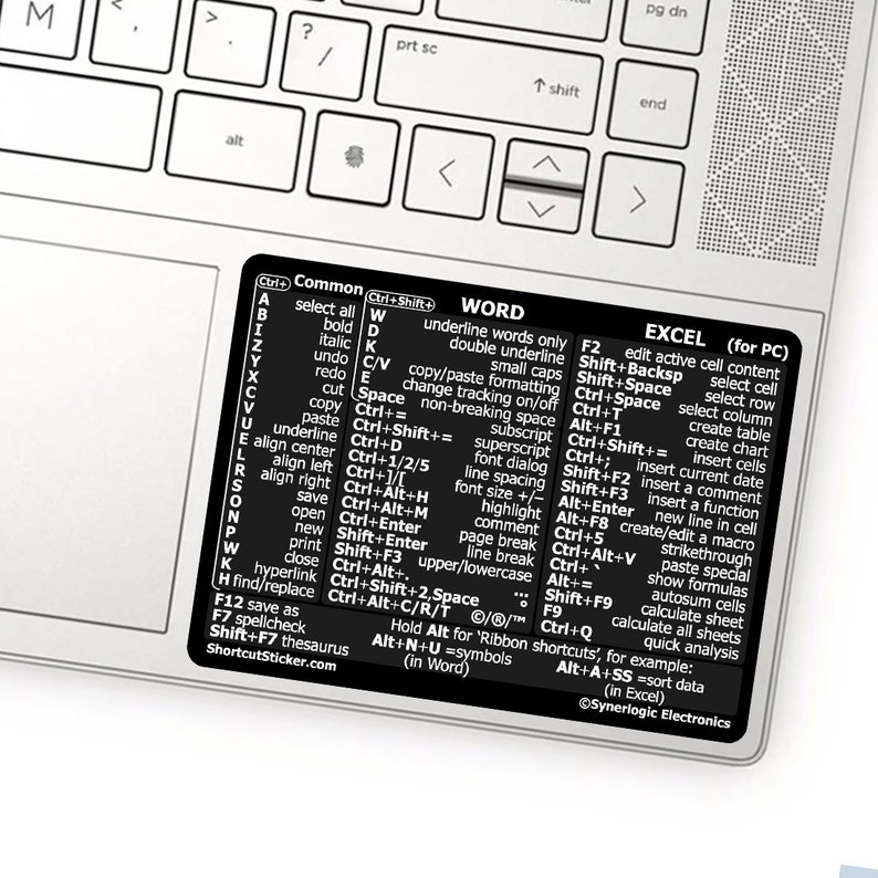 Word/excel (for Windows PC) Keyboard Shortcut Sticker - No-residue ...