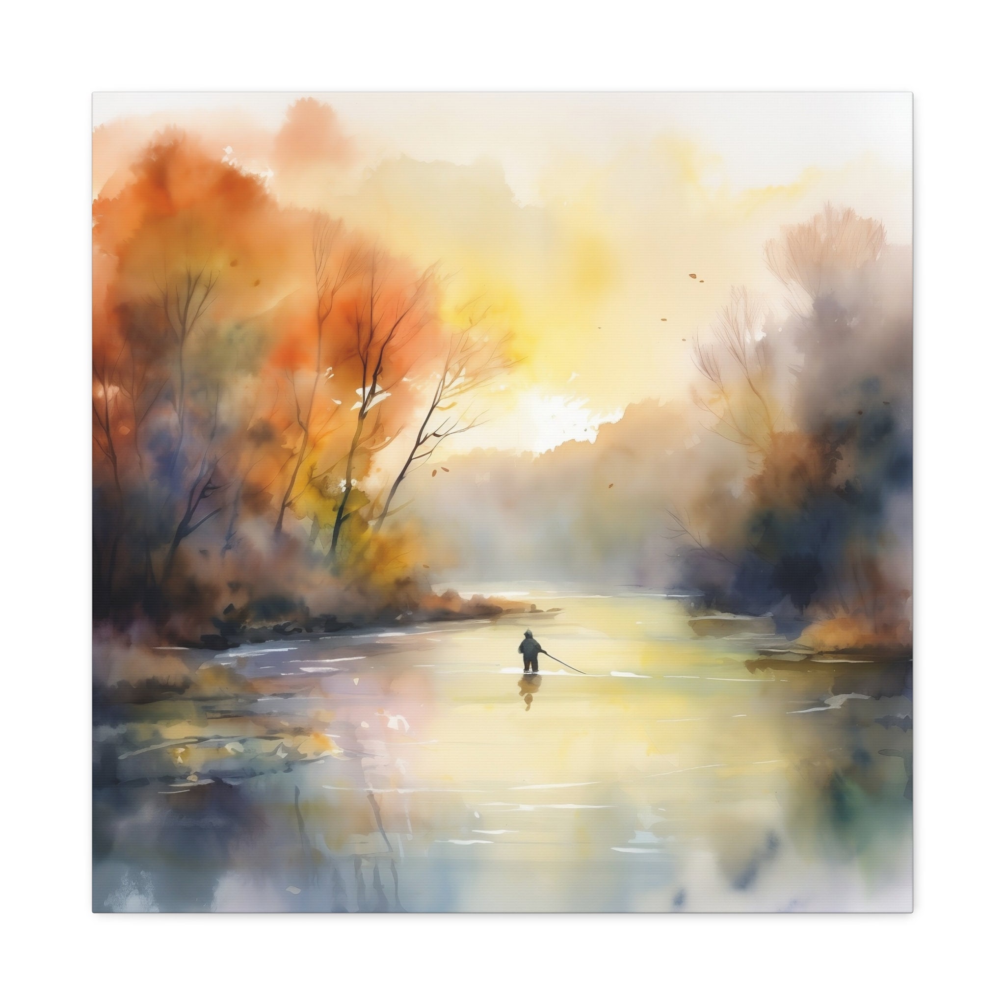 Solitude in the River Canvas Gallery Wrap Watercolor Painting - Etsy