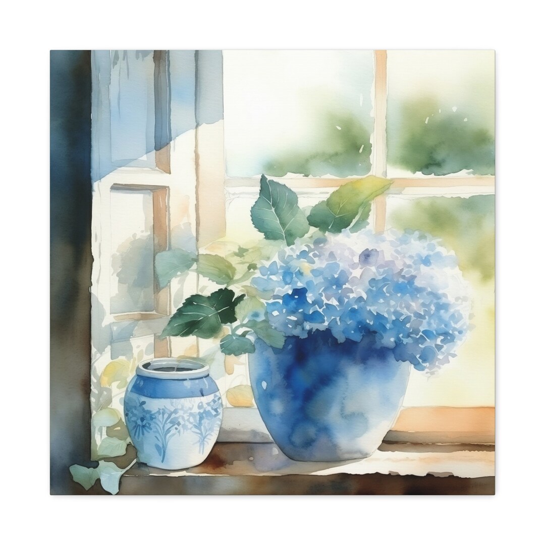 Whispering Blue Hydrangeas Canvas Gallery Wrap Watercolor Painting - Etsy