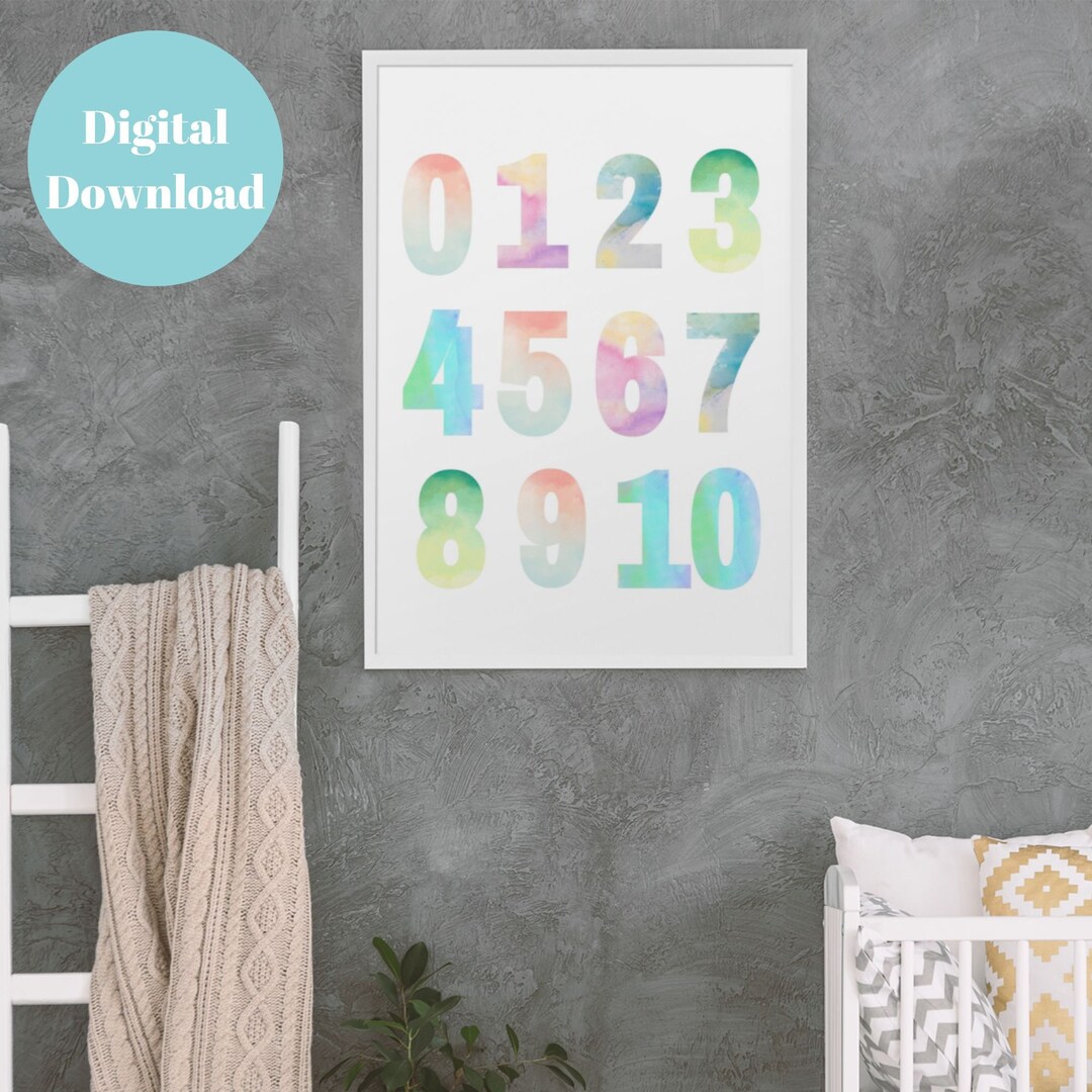 Rainbow Water Color Numbers Poster Printable Numbers Wall - Etsy