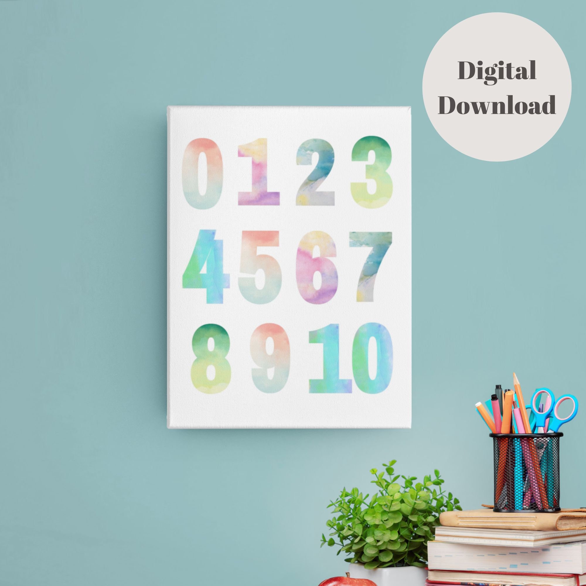 Rainbow Water Color Numbers Poster Printable Numbers Wall - Etsy