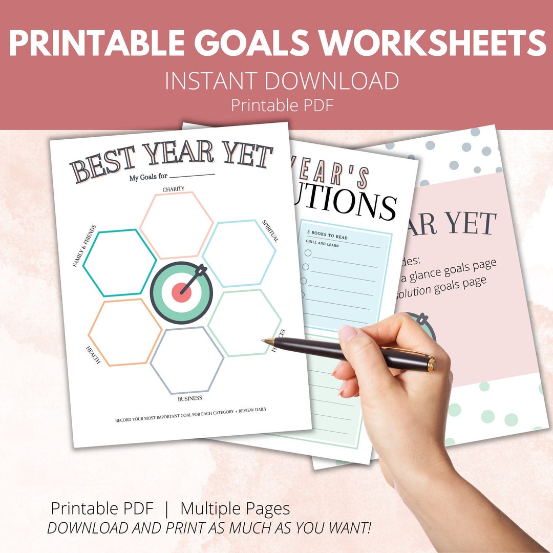 Printable Goals Worksheet, Printable New Years Resolution, Goals ...
