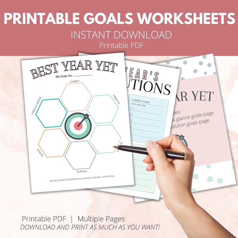 Printable Goals Worksheet, Printable New Years Resolution, Goals ...