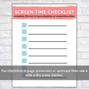 SCREEN TIME Checklist| Printable Screen Time Checklist| Screentime ...