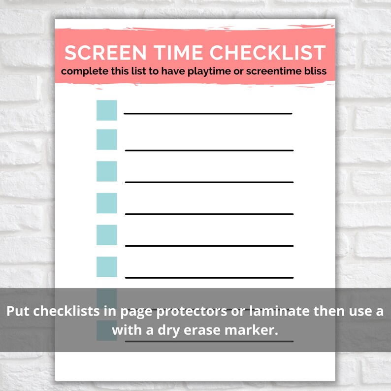 SCREEN TIME Checklist| Printable Screen Time Checklist| Screentime ...