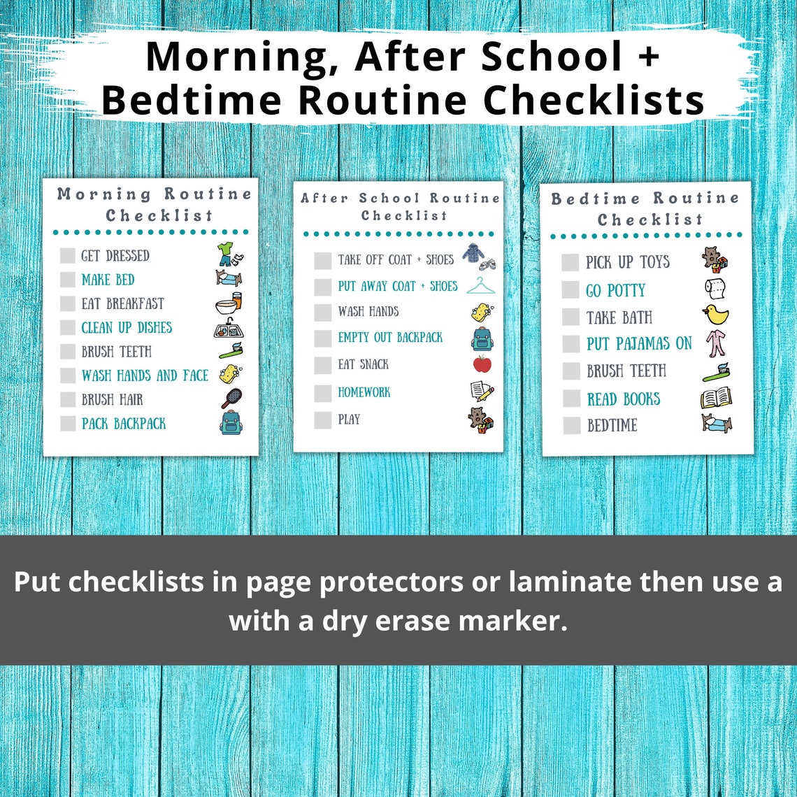Kids Morning, After School, Bedtime Checklist Printablekids Routine ...